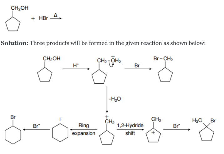 Reaction of cyclopentylmethanol with hydrogen bromide with SN1 ...